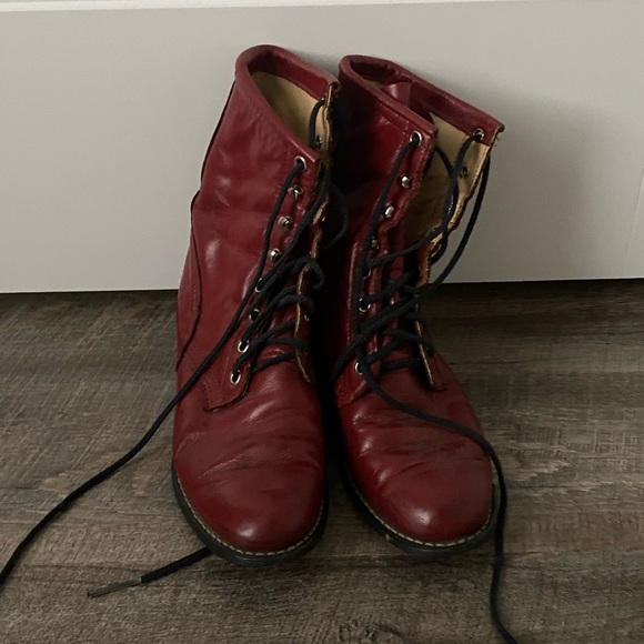 Shoes | Vintage Red Leather Combat Boots | Poshmark